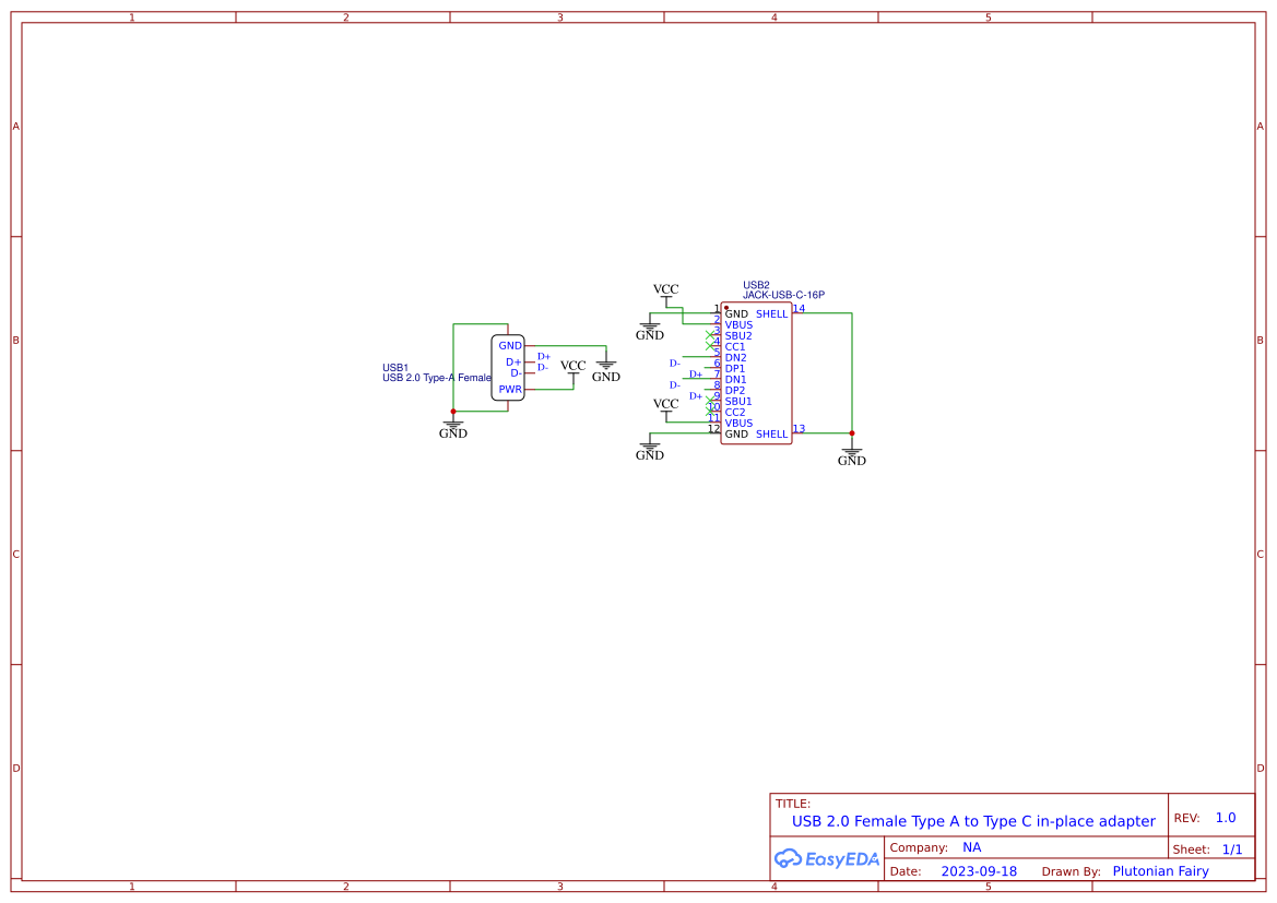 USB A Female to C Female In Place Adapter - OSHWLab