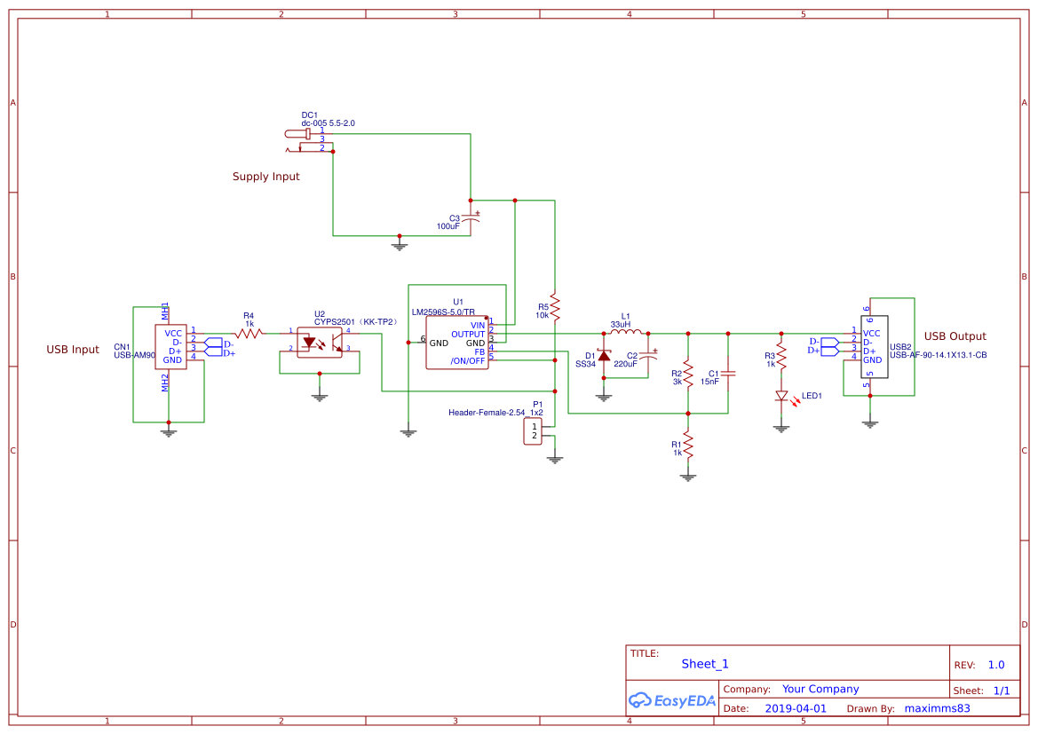 USB power injector - EasyEDA open source hardware lab