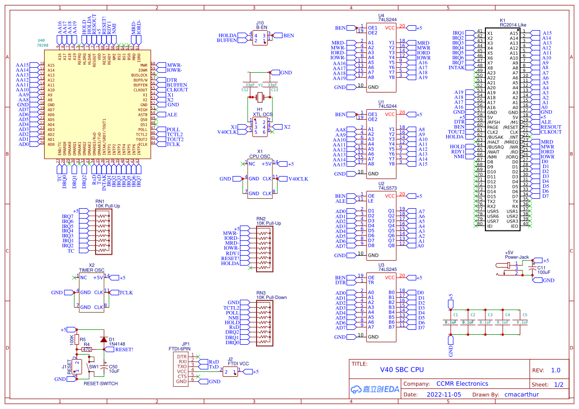 V40 SBC CPU RC2014 Like - Platform for creating and sharing projects - OSHWLab