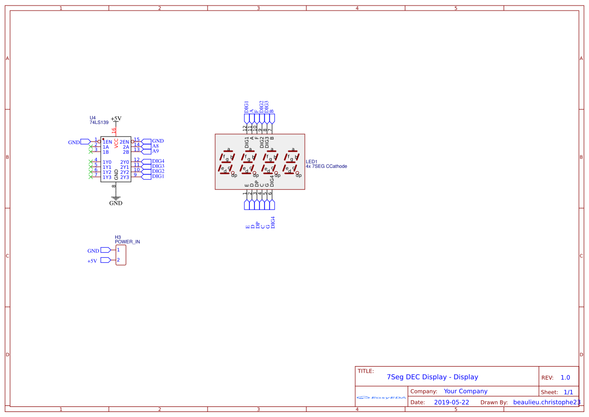 7Seg DEC Display - Homemade Computer - EasyEDA open source hardware lab