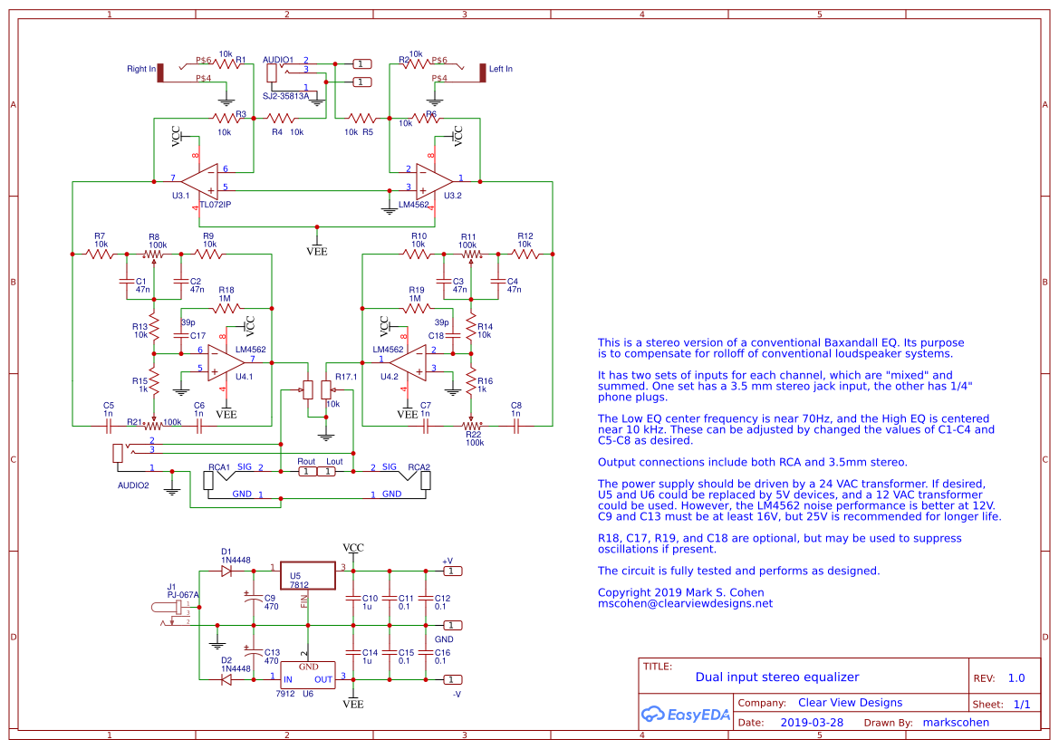 Stereo equalizer - EasyEDA open source hardware lab