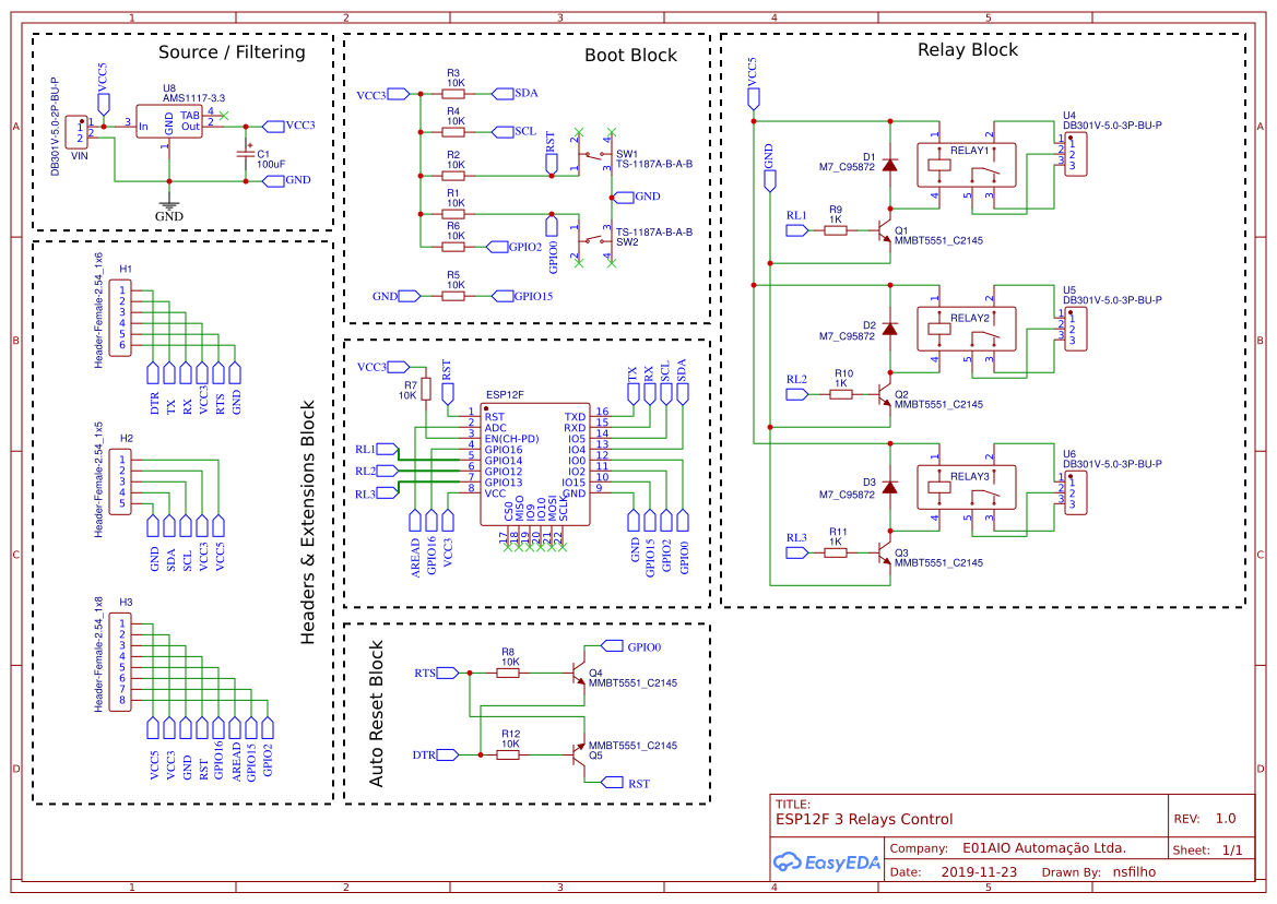 Board with 3 relays based on ESP8266-12 (ESP12) - OSHWLab
