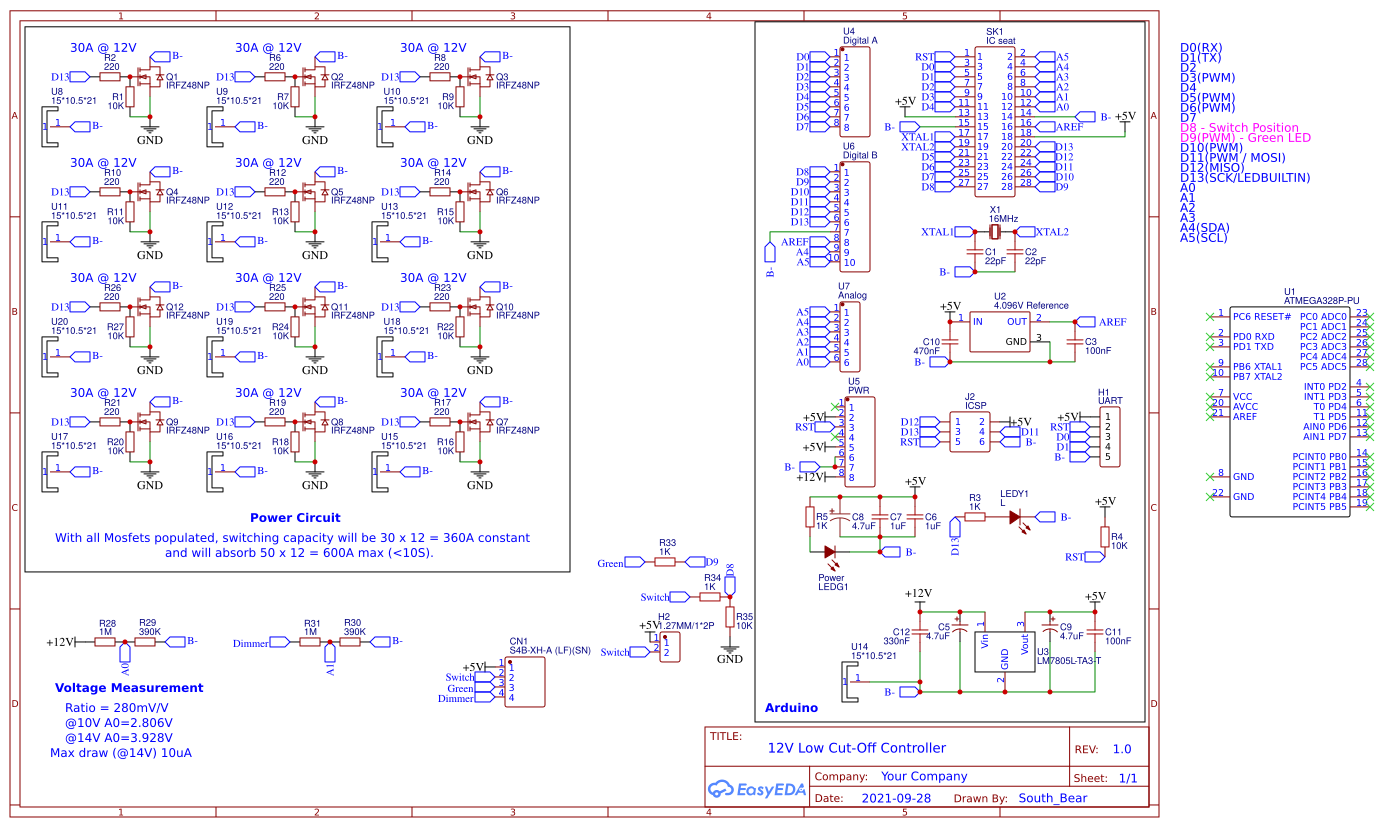 12V low cut-off controller - EasyEDA open source hardware lab