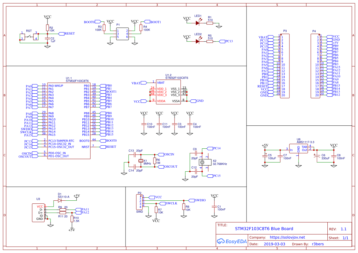 STM32F103 «Blue Pill» modified board copy - EasyEDA open source ...
