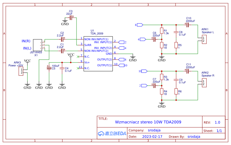 Wzmacniacz stereo na TDA2009 - EasyEDA open source hardware lab