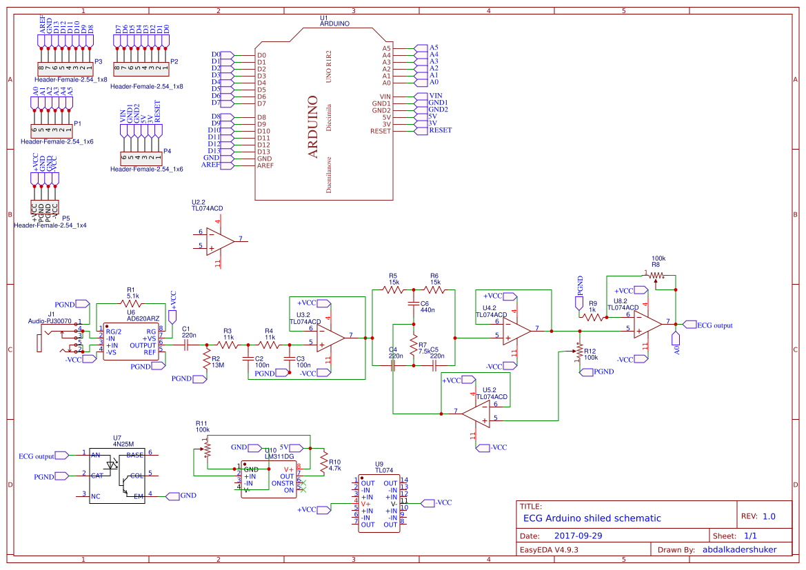 ECG Arduino shield - EasyEDA open source hardware lab