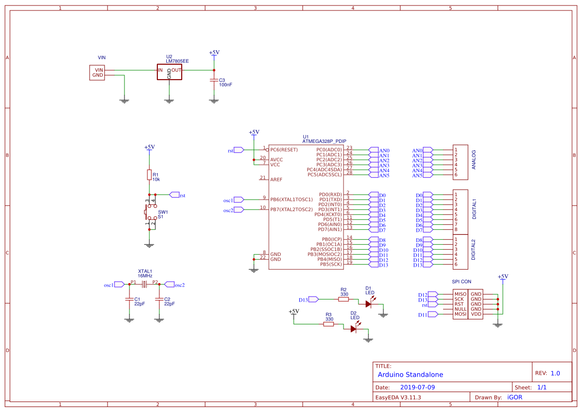 Arduino Pro Mini 328 - 5V/16MHz (Open hardware) - EasyEDA