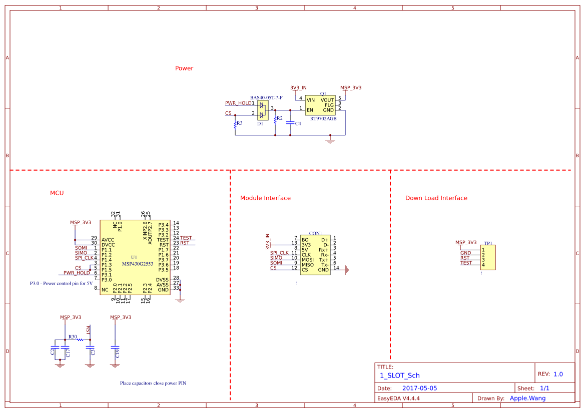 MSP430 PCB Template for 1 module slot - OSHWLab