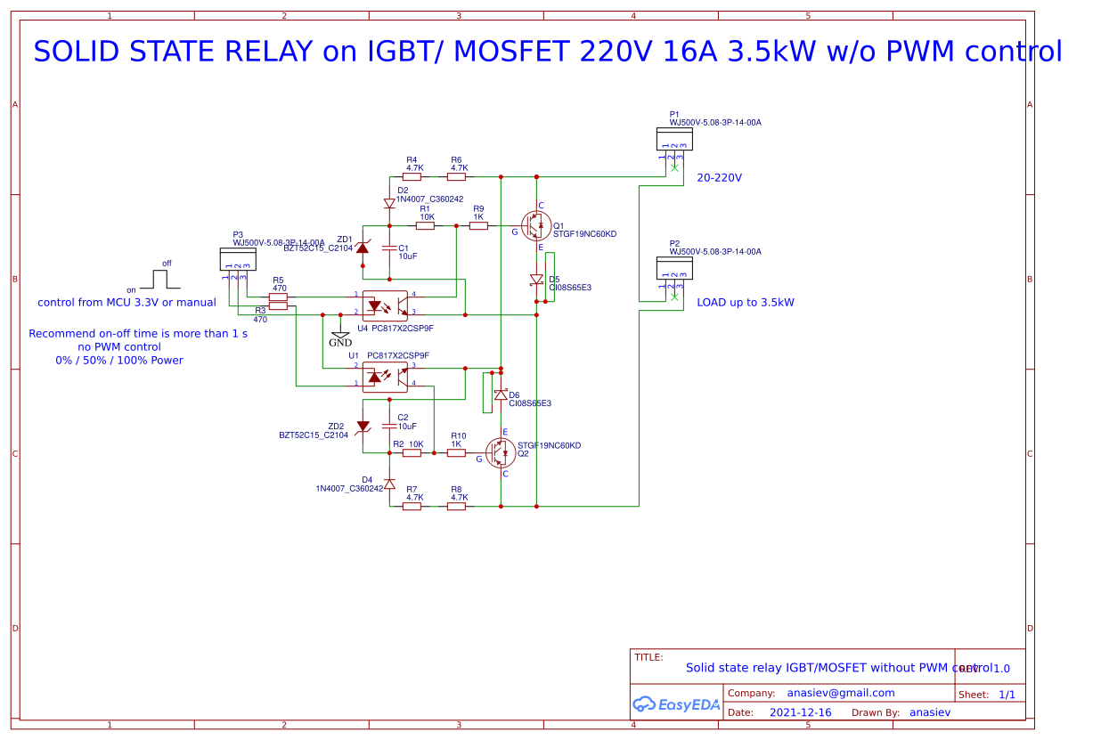 IGBT solid relay 220V 3.5kW - OSHWLab