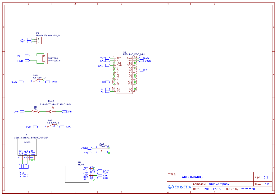 VarioBT : Arduino_Pro_Mini_3.3V + MS5611 - EasyEDA open source hardware lab