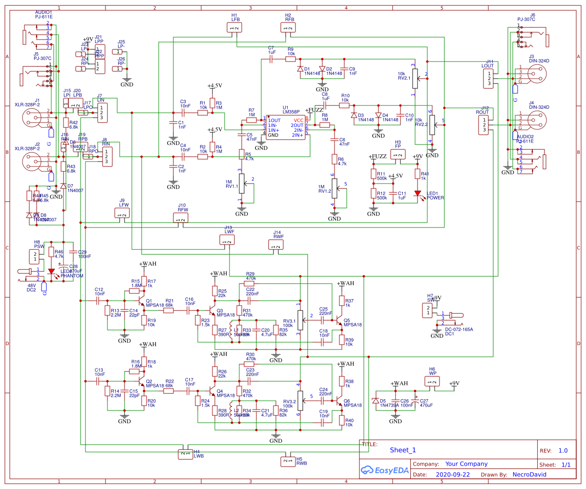 2 Channel Fuzz-Wah Pedal 2 in 1 with phantom power - OSHWLab