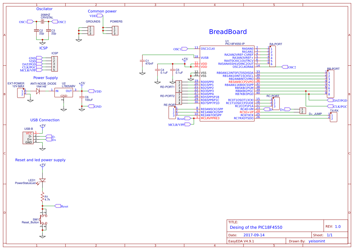 PIC18F4550 BreadBoard - OSHWLab