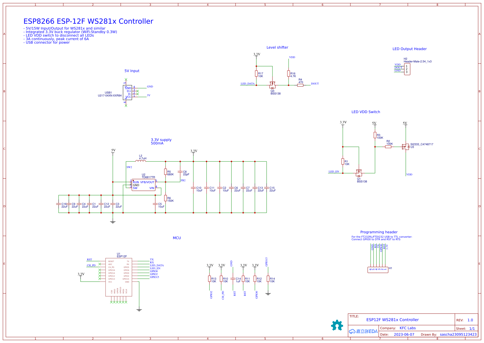ESP8266-ESP12F-WS281x-Controller - EasyEDA open source hardware lab