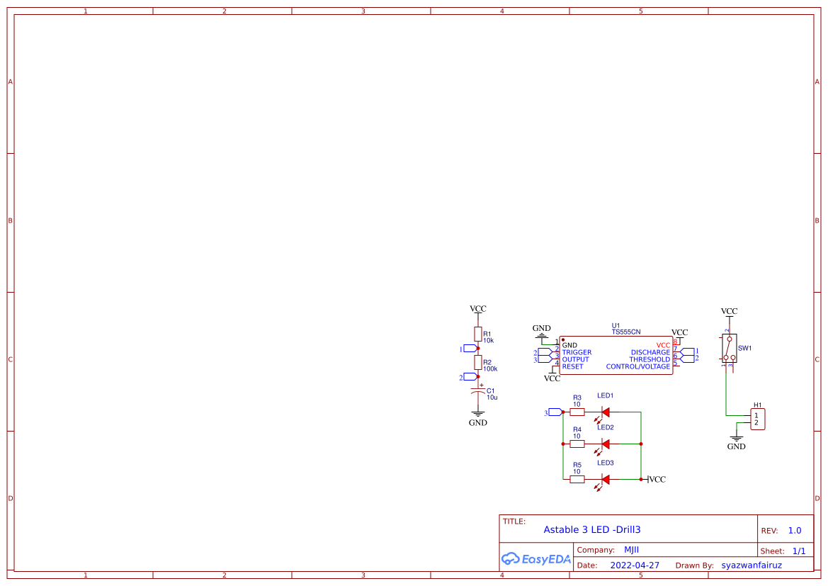 Astable 3 LED - drill3 - OSHWLab