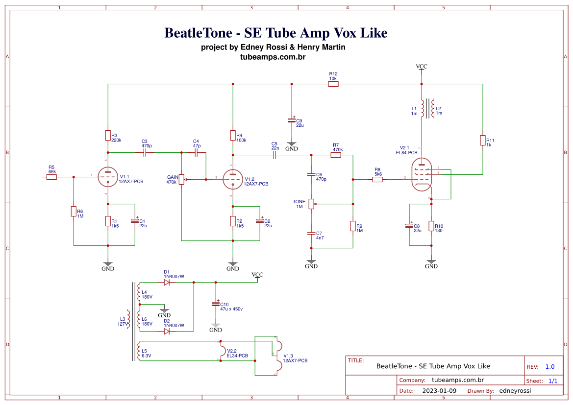 Beatletone - Simple SE Tube Amp Vox like - EasyEDA open source hardware lab