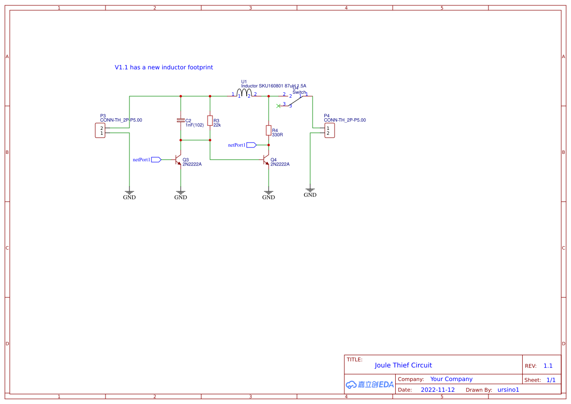 joule thief 2xNPN - EasyEDA open source hardware lab