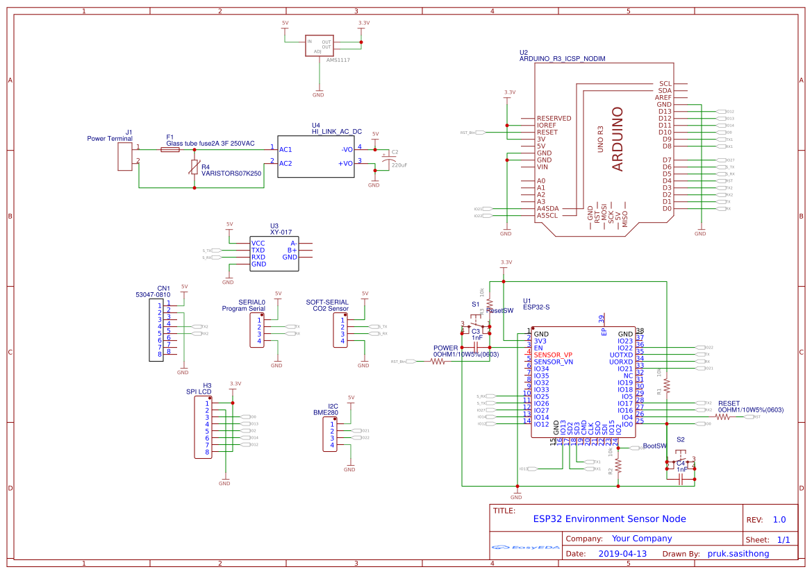 ESP32-UNO Envi Node - EasyEDA open source hardware lab
