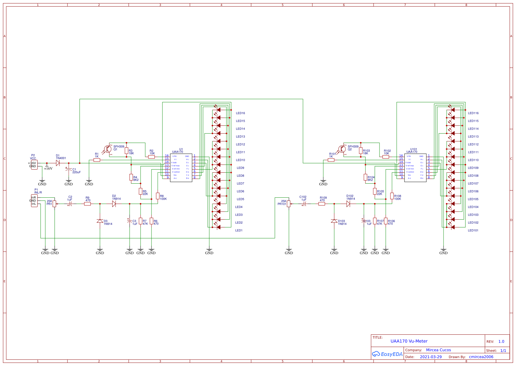 UAA170 Vu-Meter - Dot Effect 16 Leds - OSHWLab