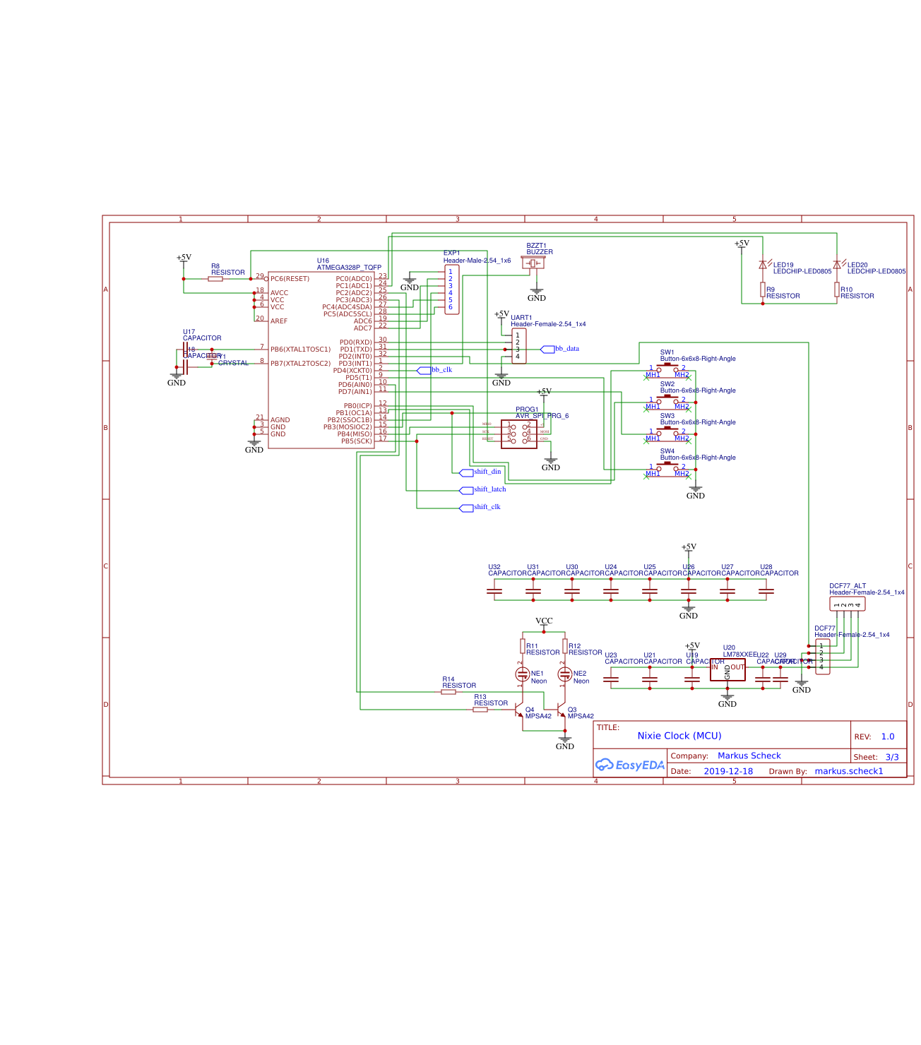 nixie IN14 alarm clock - EasyEDA open source hardware lab