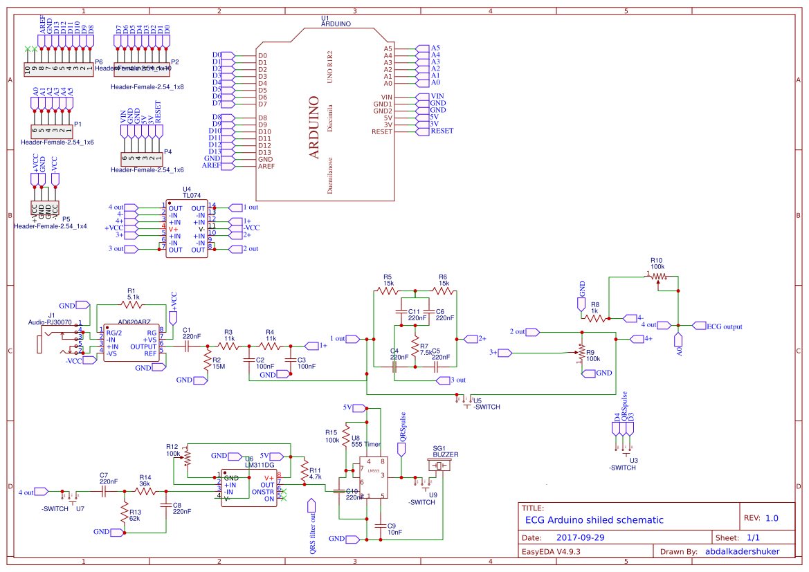 ECG Arduino shield - EasyEDA open source hardware lab