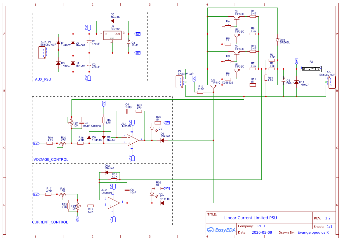 Linear Current Limiting PSU - EasyEDA open source hardware lab