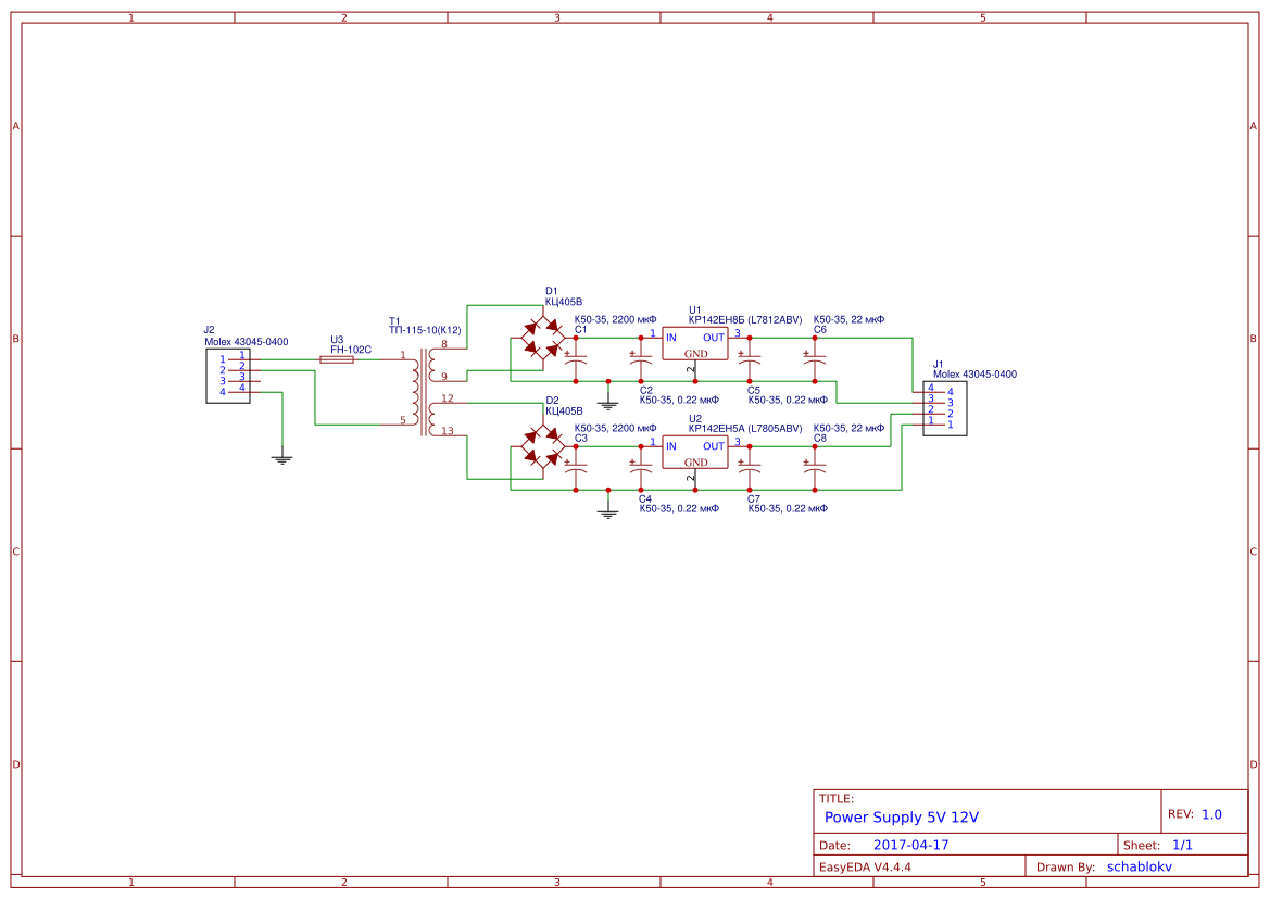 Power Supply 5V12V dual transformer - EasyEDA open source hardware lab