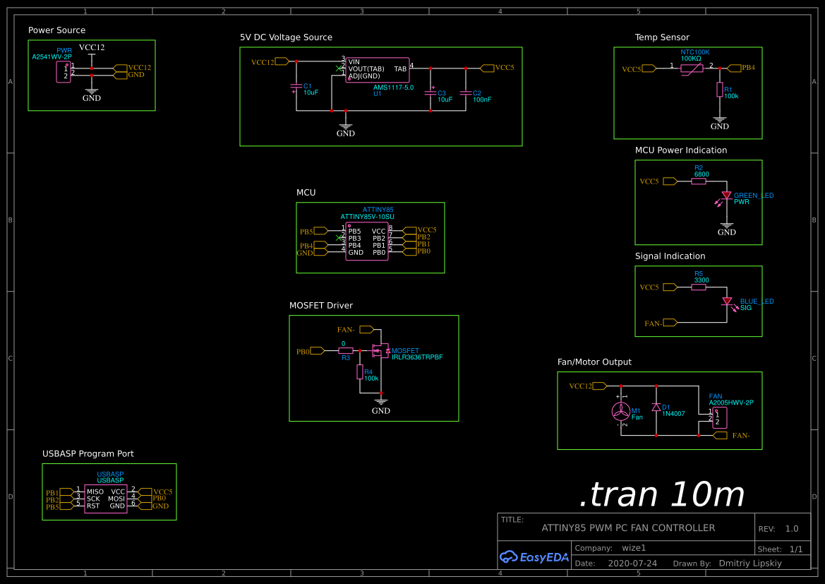 ATTINY85 PWM PC FAN CONTROLLER - OSHWLab