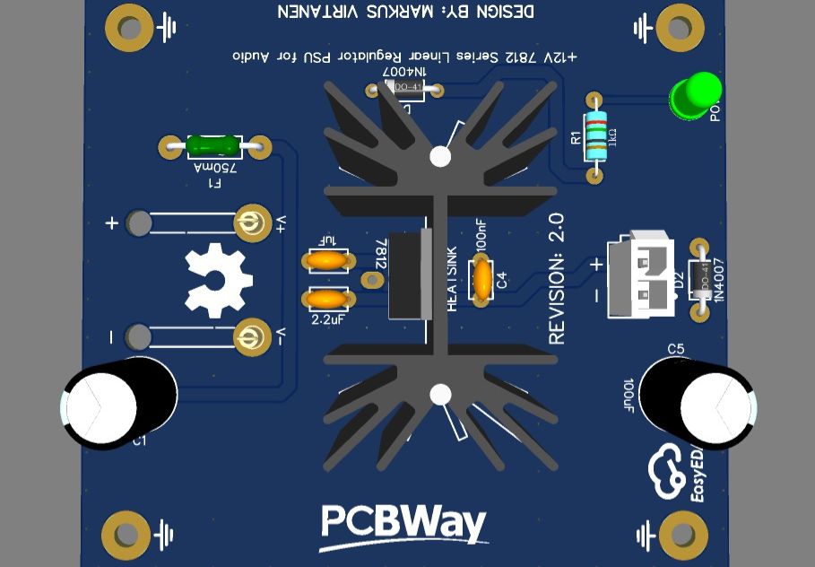+12v 7812 Series Linear Regulator PSU for Audio v2 - Platform for creating and sharing projects ...